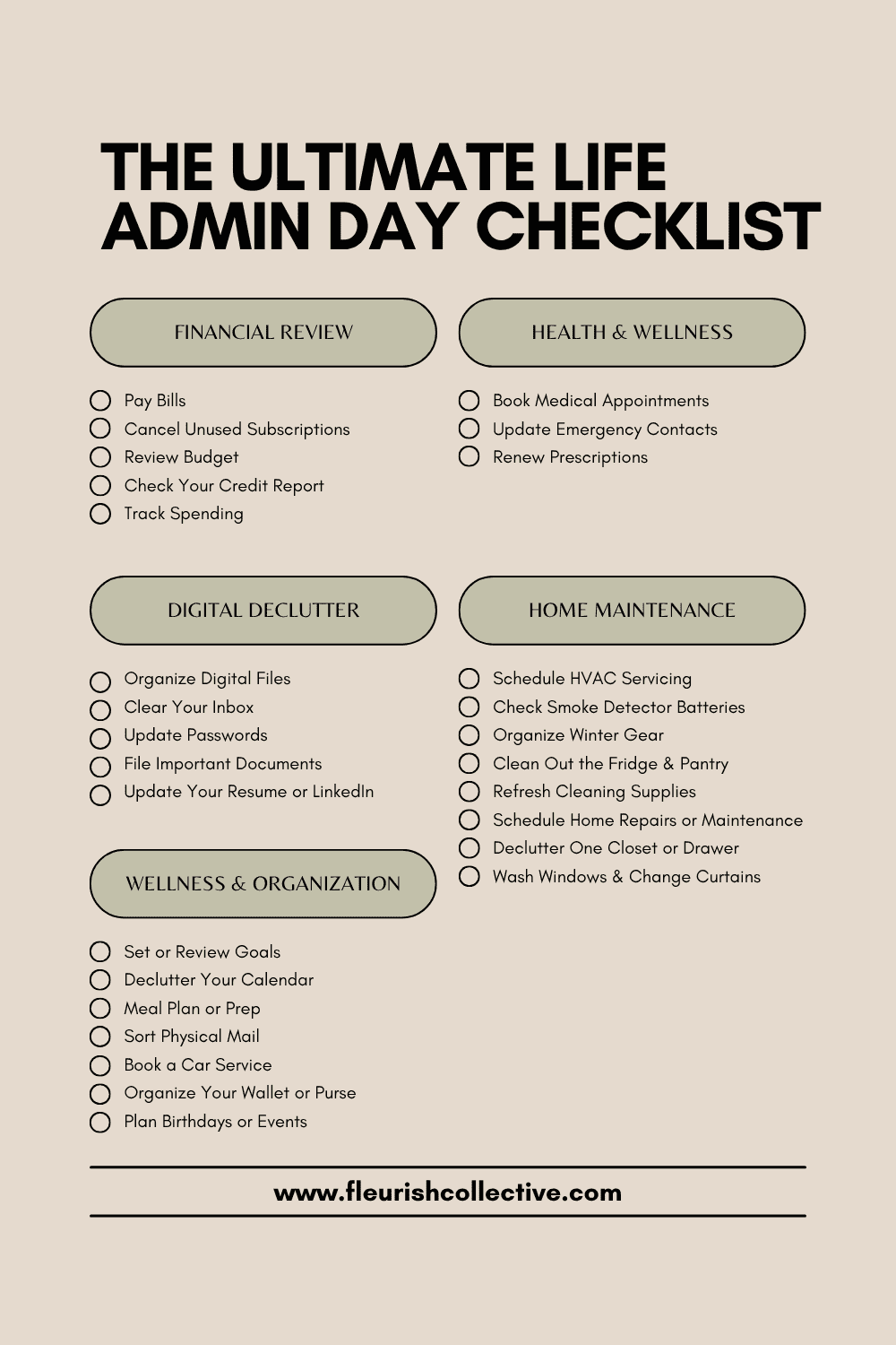 The Ultimate Life Admin Day Checklist With Tasks for Spring | Fleurish ...